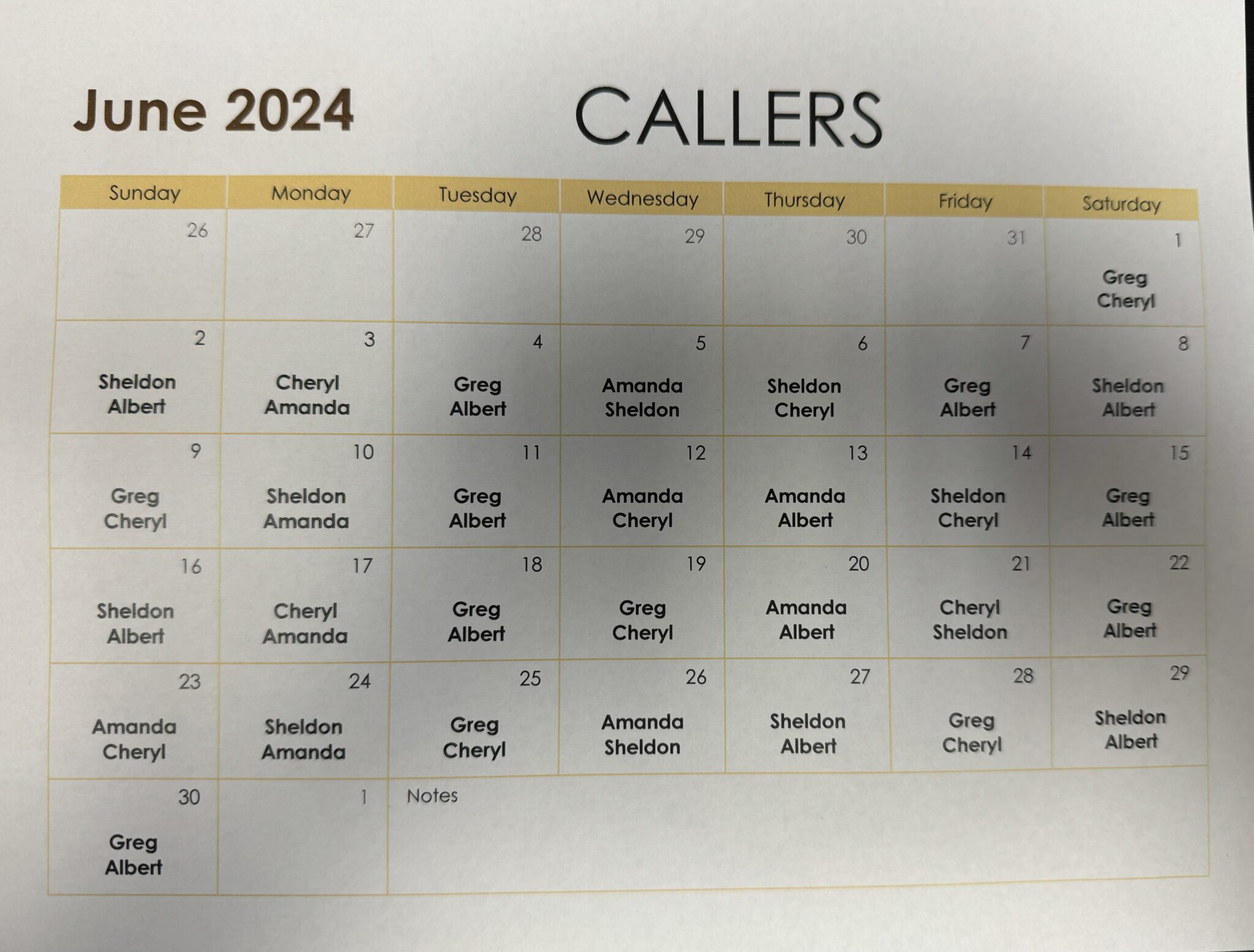 Caller Calendar – Castledowns Bingo App